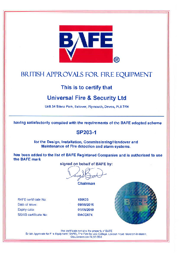 Universal Fire and Security | Certification | Commercial Alarm Installers